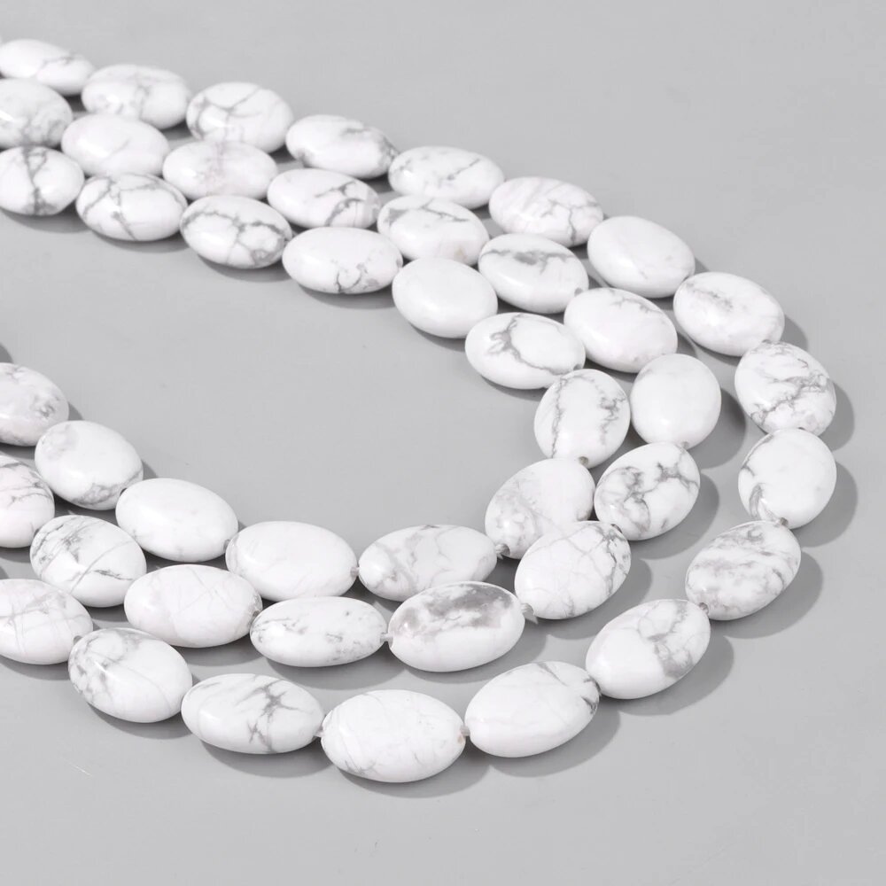 Плоские овальные бусины из камня 10x13 мм Белый, 10x14mm about 13pcs, NO.21 Howlite