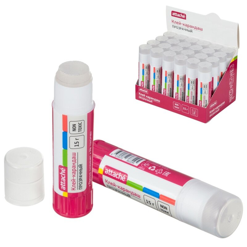 Клей-карандаш Attache Прозрачный, нетоксичный, 15 г
