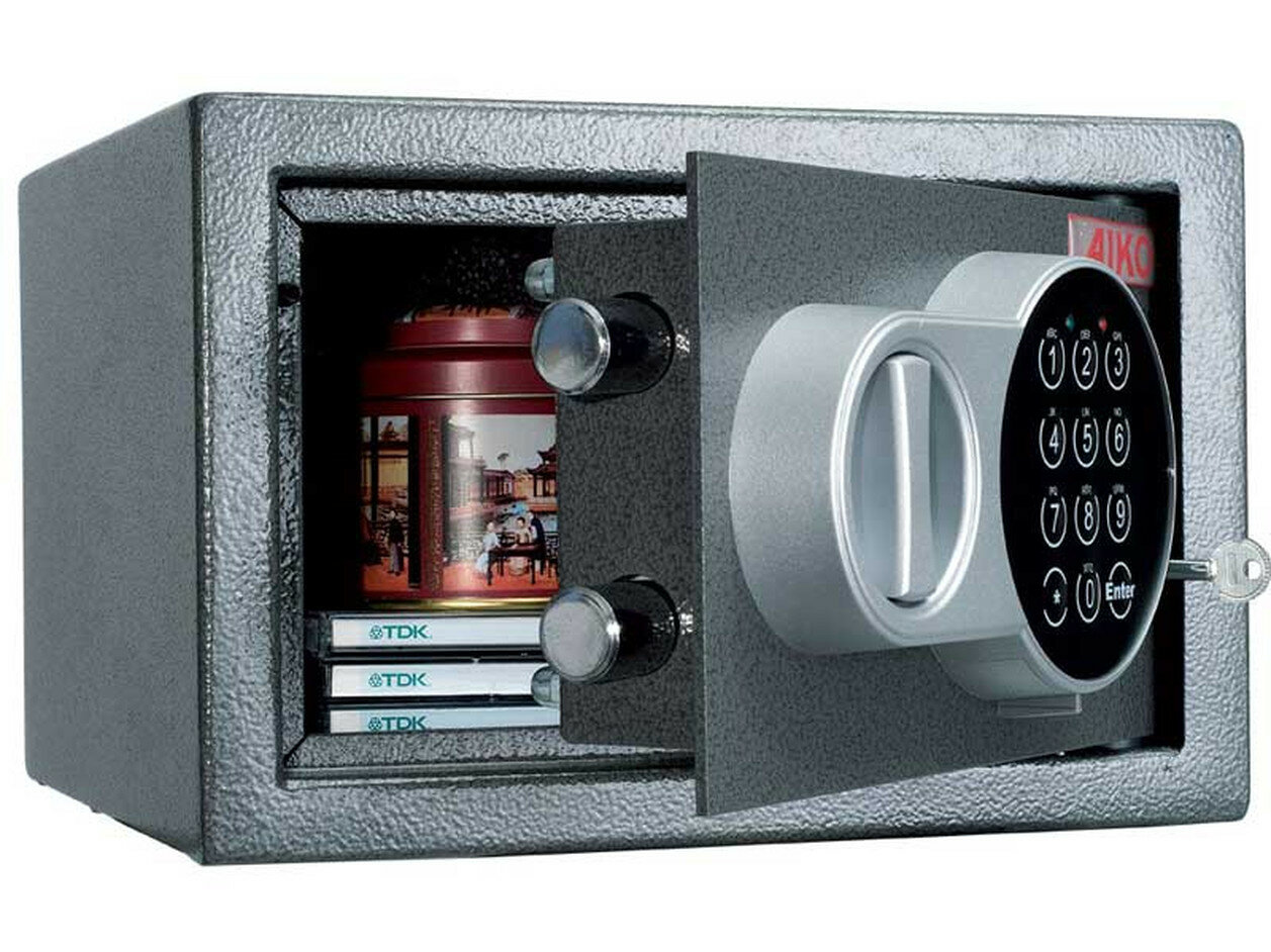 Сейф AIKO Т-17 EL, электронный кодовый замок, серый, 17,1х23 см