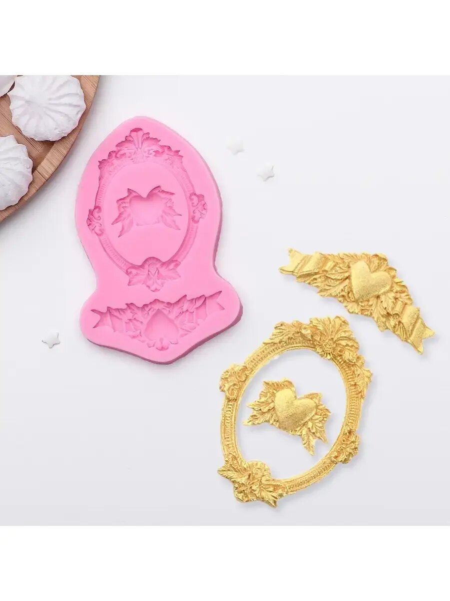 Молд силиконовый «Сердца, рамка, лепнина», 12,5×8,2×1,1 см