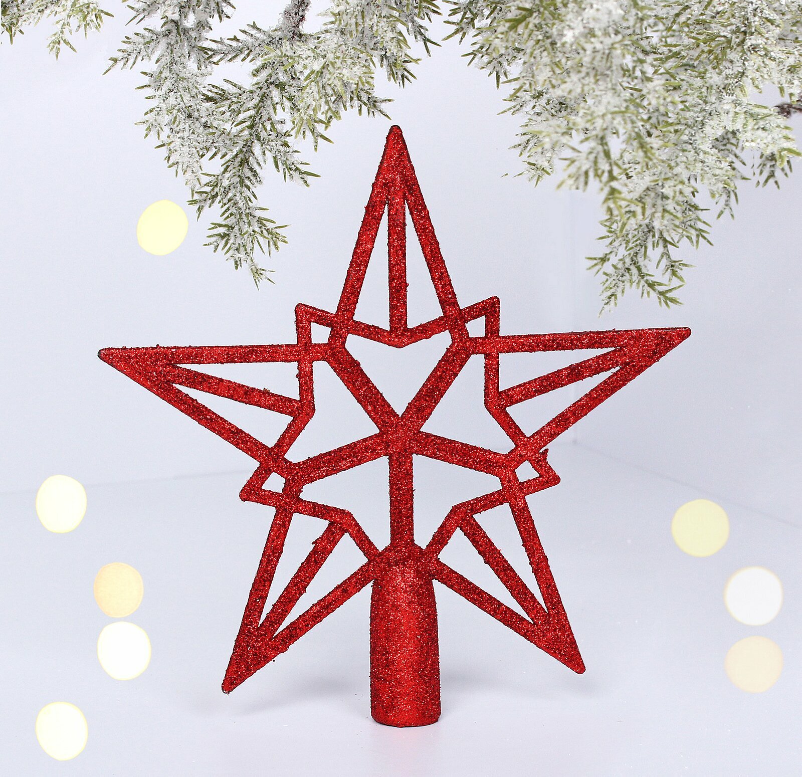Звезда ёлочная 'Путеводная звезда' 20х20см, красная, с глиттером