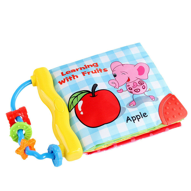 Мягкая и безопасная книжка-погремушка для малыша для раннего обучения и когнитивного развития тканевая фрукт