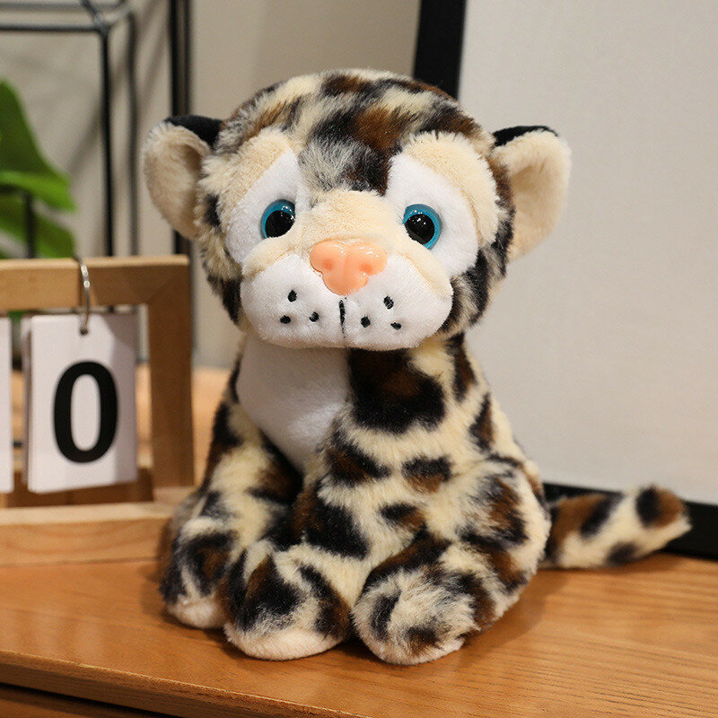 Cute cartoon sitting spot leopard plush doll for kids room decor and comfort