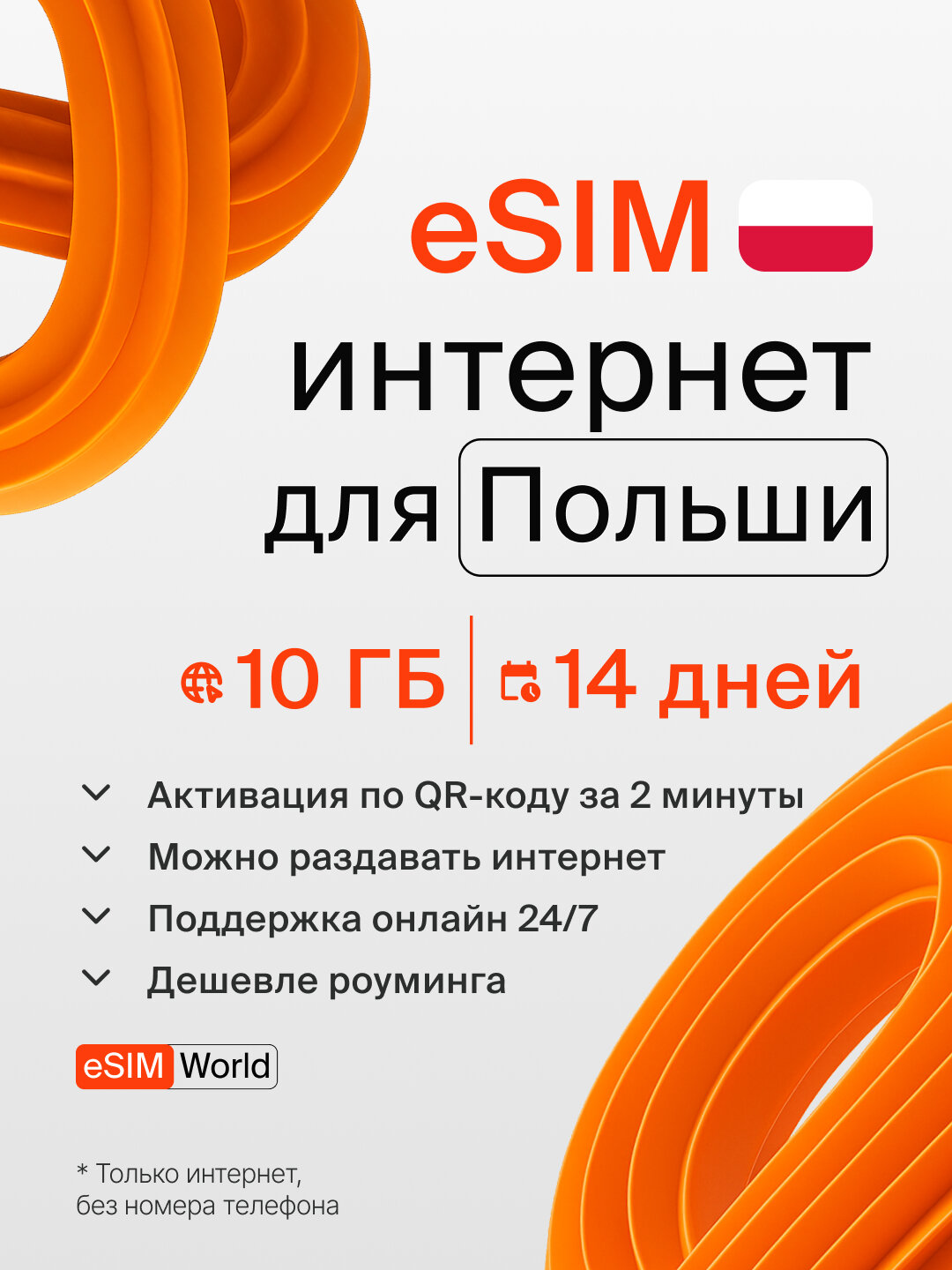 10 ГБ / 14 дней: Туристическая eSIM Польша максимум трафика для долгого пребывания