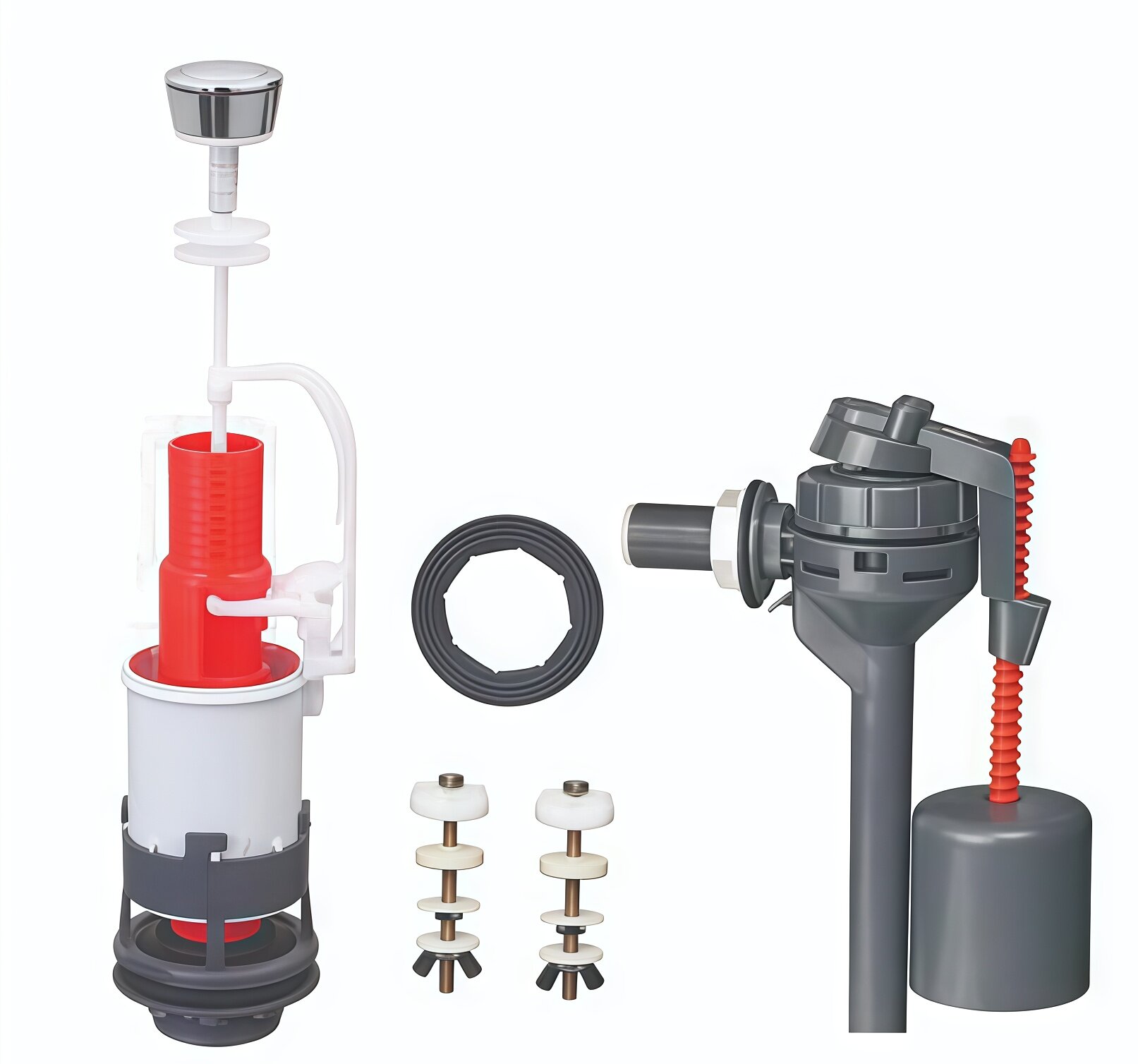 Арматура водосливная Wirquin Topy MP 1 кнопка, боковой подвод, заливной клапан