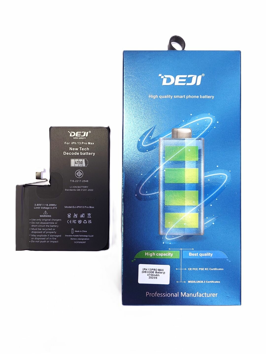 Аккумулятор DEJI для iPhone 13 Pro Max (4750 мАч) (Decode-с верификацией, не выдаёт ошибку, не требует прошивки и JCID) Усиленная