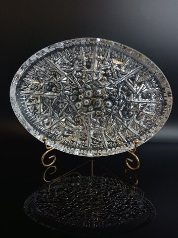 Блюдо винтажное сервировочное Космос, хрусталь, автор Л. Д. Смирнова, пресс, Ленингнрадский завод художественного стекла лзхс, винтаж СССР 1960-1990 гг