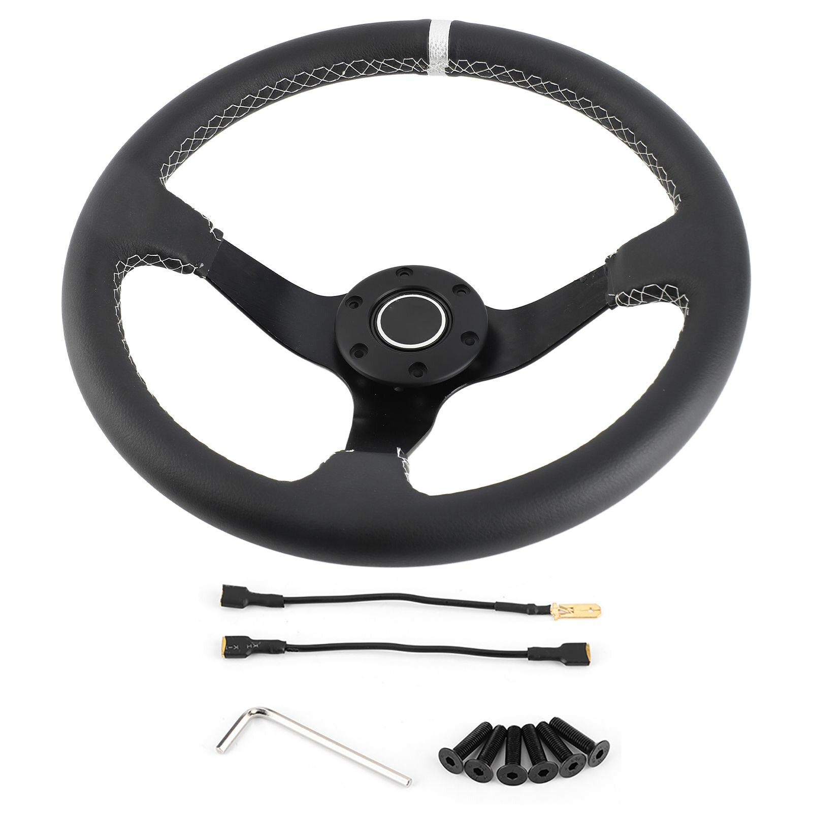 14-дюймовое кожаное рулевое колесо Sparco grey line с черной рамкой