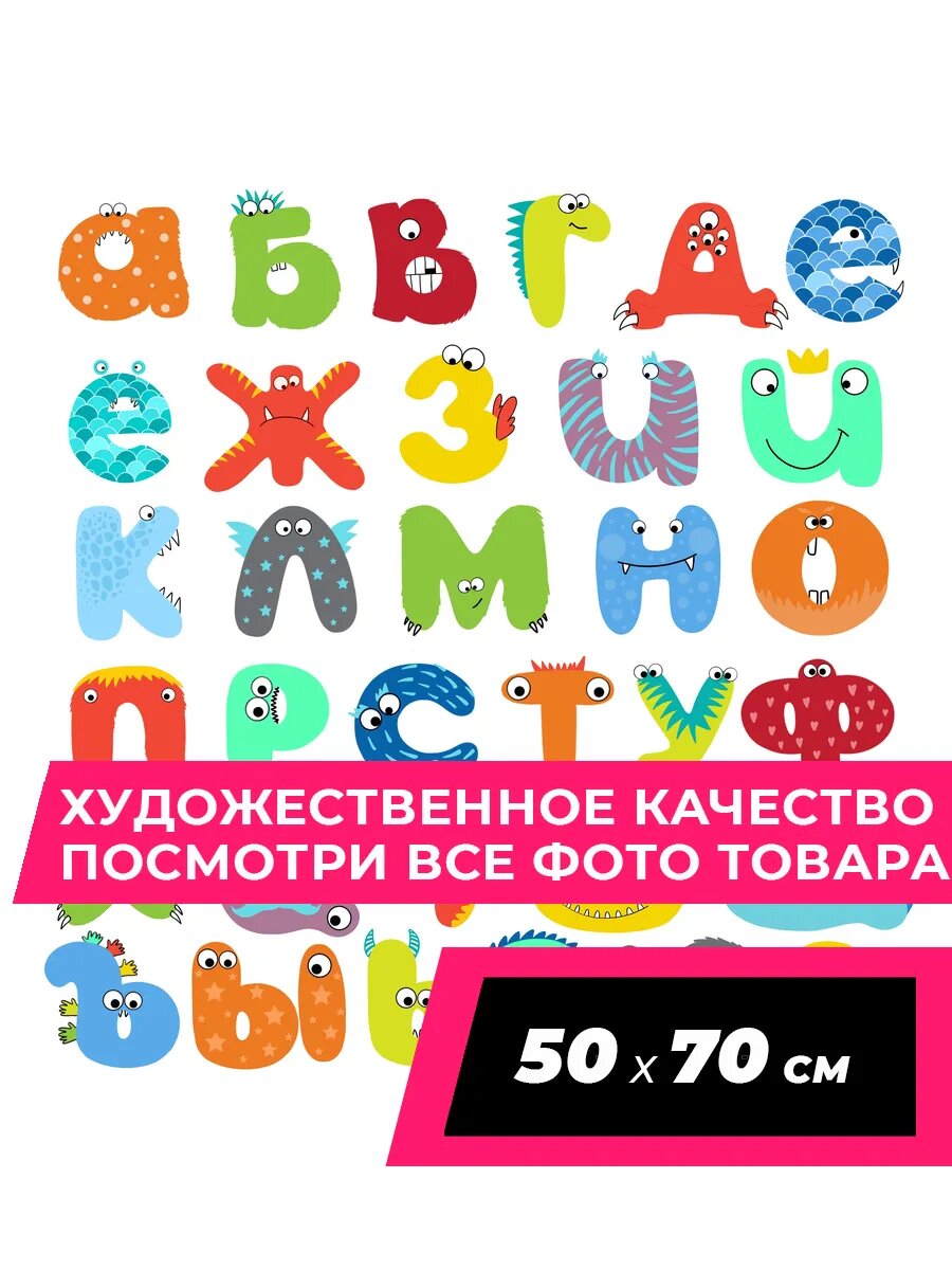 Плакат алфавит русский на стену Яркие буквы 50 на 70