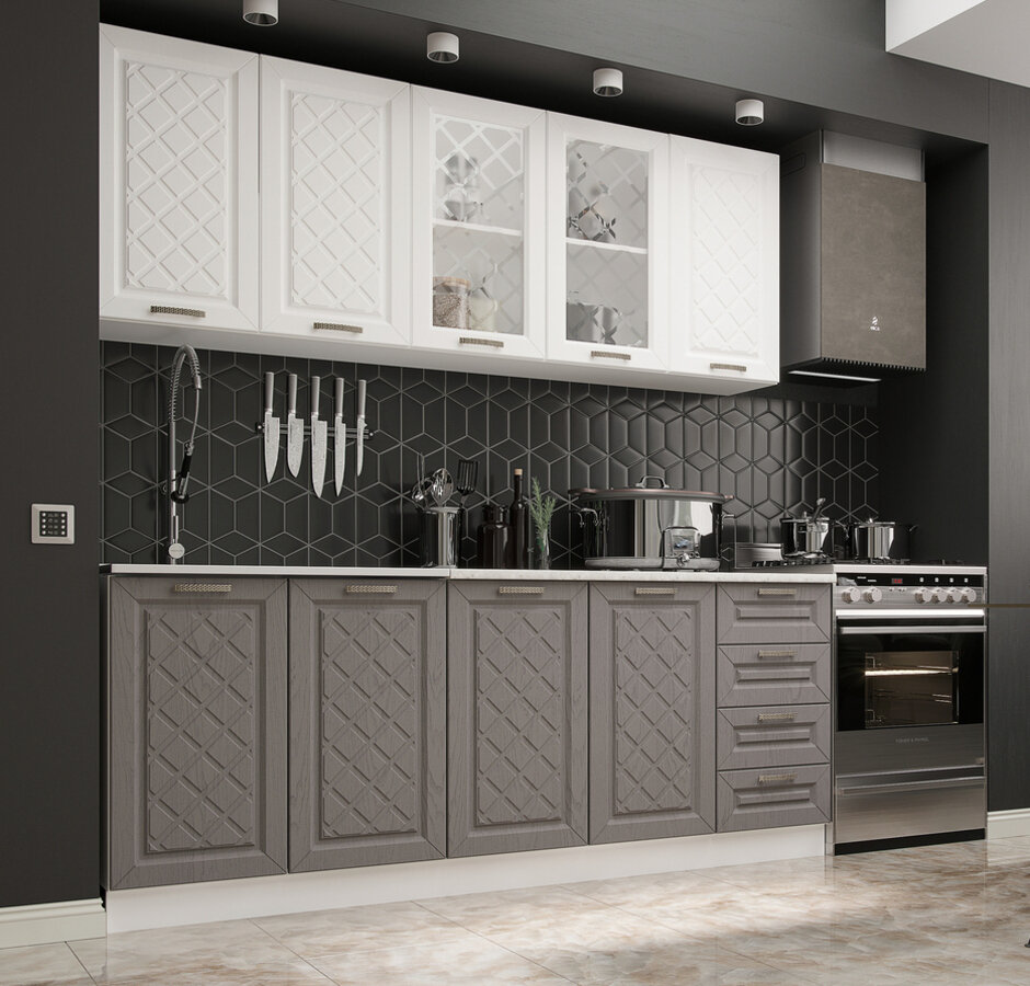 Кухонный гарнитур, кухня, готовый комплект Агава 2 м Акация белая/Трюфель