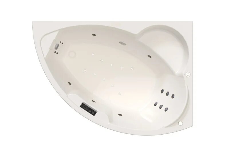 Акриловая ванна Radomir Алари Люкс 168x120, с каркасом, с экраном, угловая, правая, пристенная, белая, глянцевая, асимметричная, с сиденьем, с гидромассажем, антискользящее покрытие