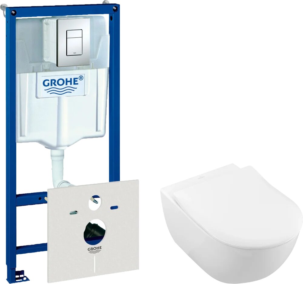 Комплект Унитаз подвесной Villeroy & Boch Subway 2.0 5614R201 alpin / Система инсталляции для унитазов Grohe Rapid SL 38772001, 3 в 1 с кнопкой смыва