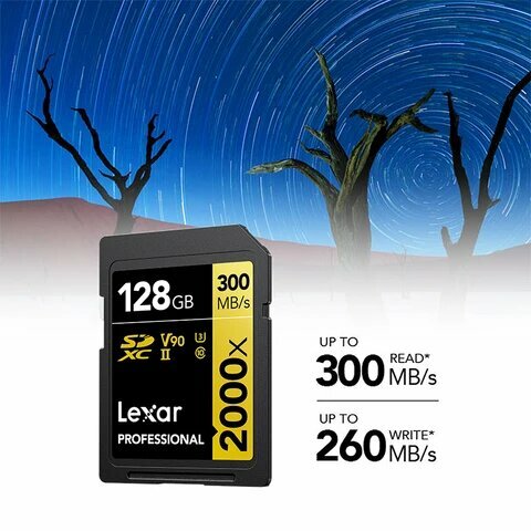 Карта памяти SDXC 128ГБ Lexar Professional 2000x SDXC UHS-II 300/260МБ/s C10 V90 U3 (LSD2000128G-BNNNG)