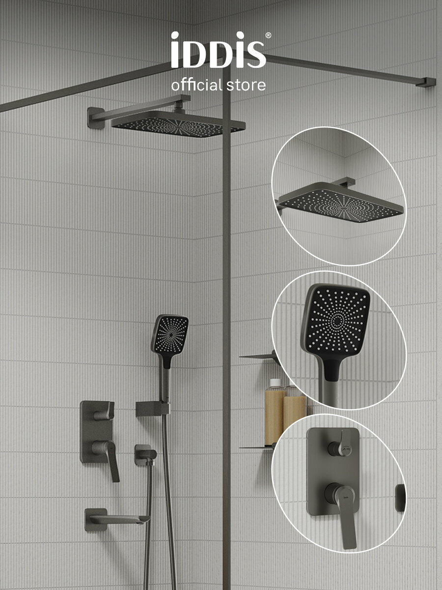 Встраиваемая душевая система IDDIS Parker PARGM03i68 с тропическим, ручным душем и изливом матовый графит