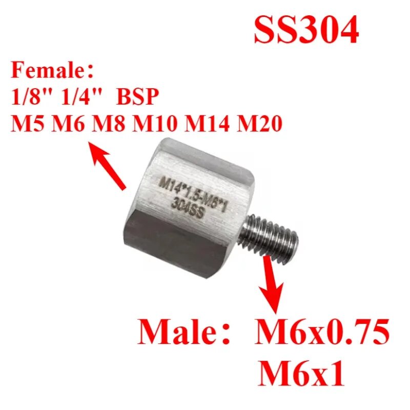 M6 «папа-мама» M5 6 8 10-20 1/8 "1/4" BSP Шестигранная переходная втулка из нержавеющей стали 304, фитинг высокого давления для манометра