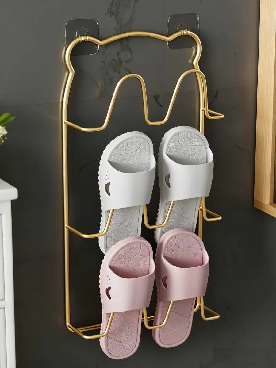 Металлический стеллаж для тапочек на 3 полки золотистого цвета