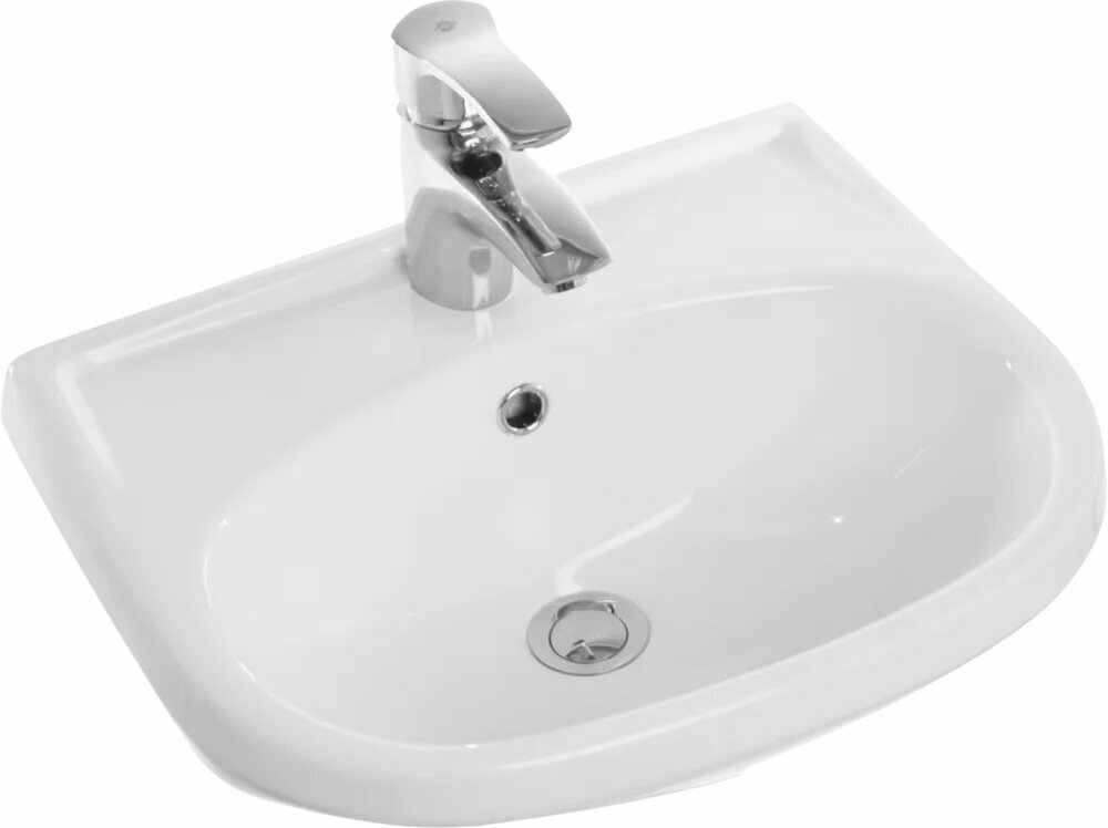 Раковина подвесная Sanita Комфорт WB. PD/Comfort/50-C/WHT. G/S1 50 фарфоровая, раковина для ванной, белая, полукруглая, со встроенным сливом-переливом