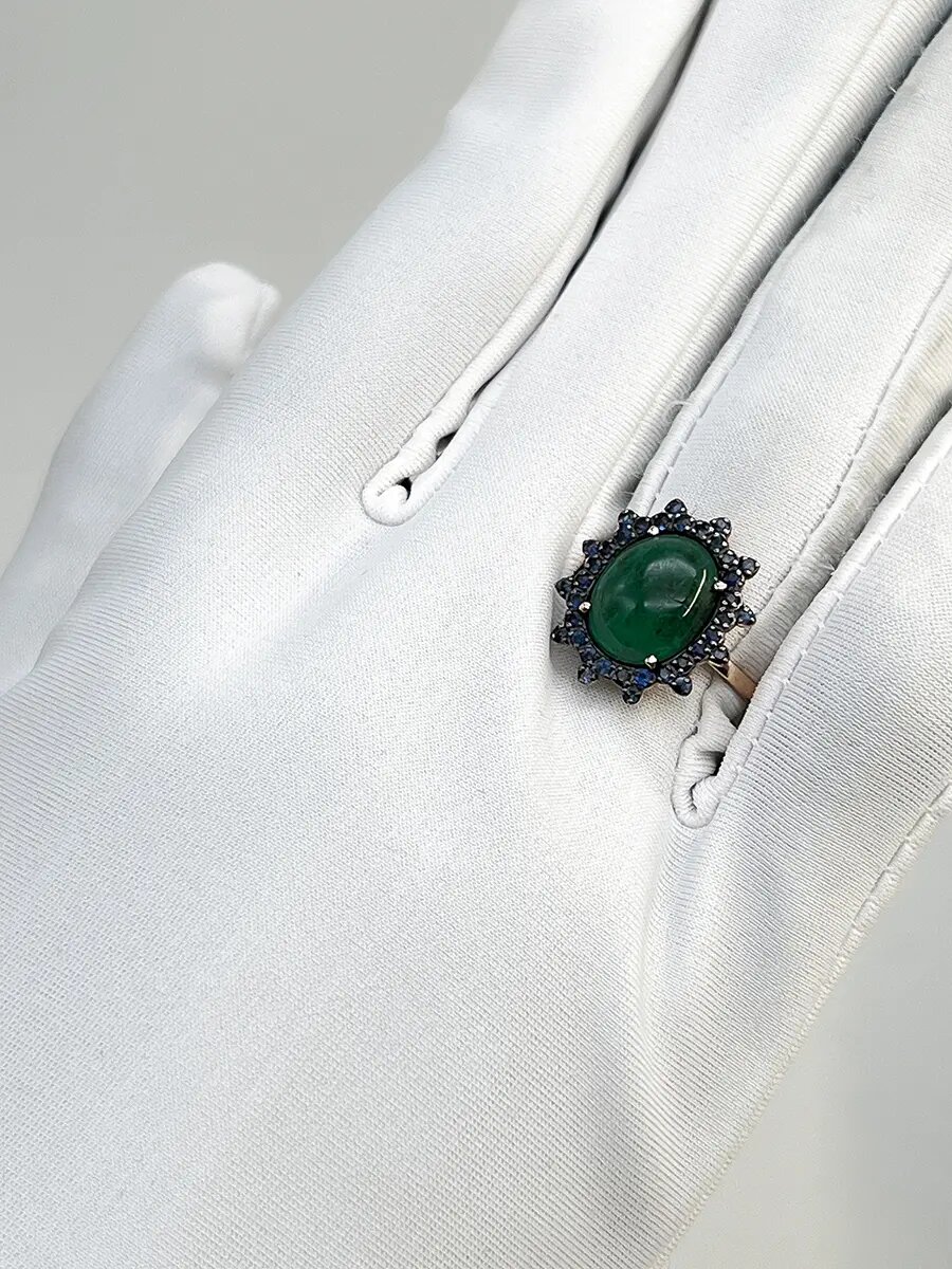 Перстень Кристалл Мечты, красное золото, 585 проба, сапфир, изумруд