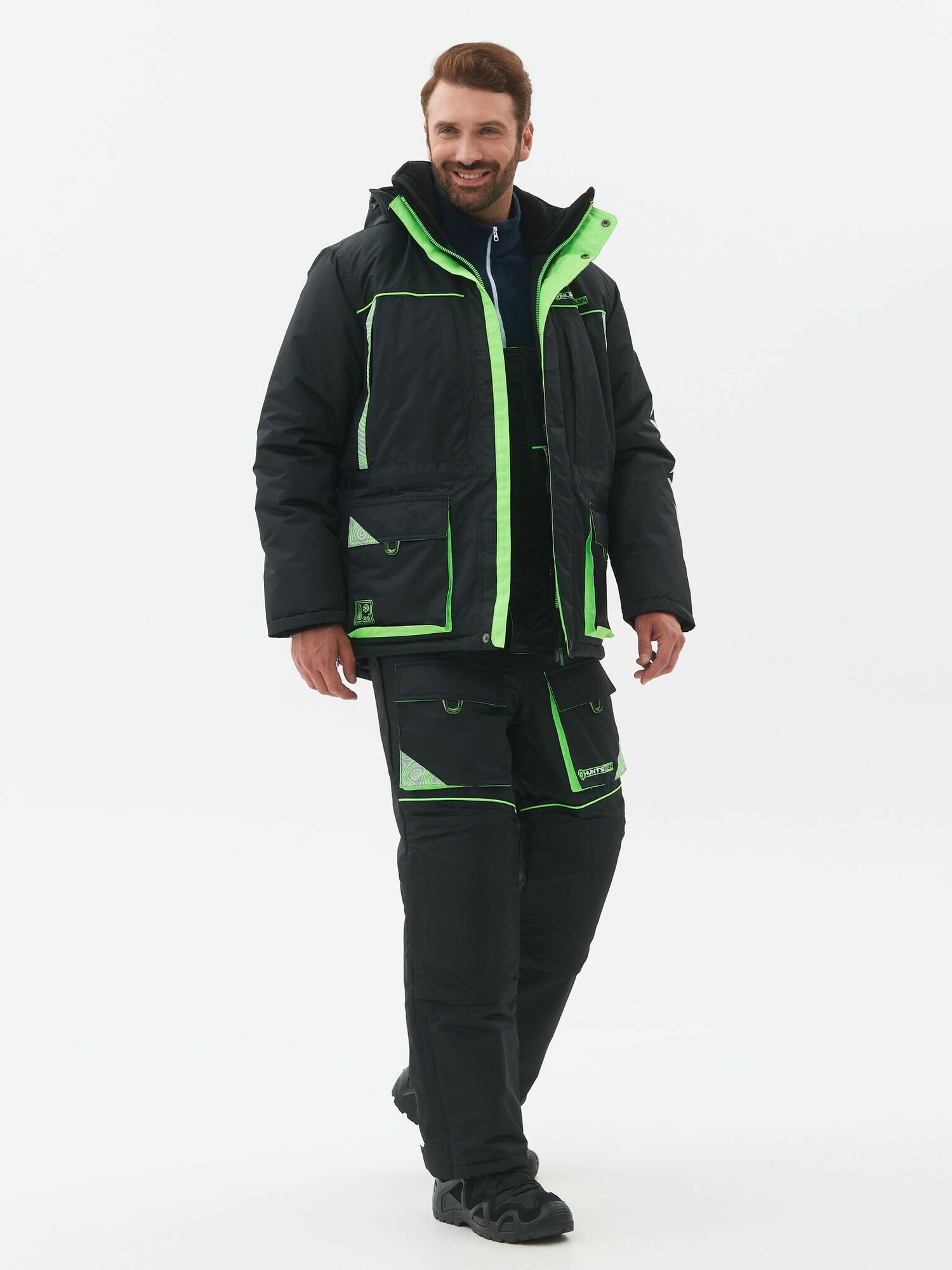 Костюм мужской зимний ELBRUS 10000/10000 Hit Membrane черный лайм (HUNTSMAN) / до -35С/