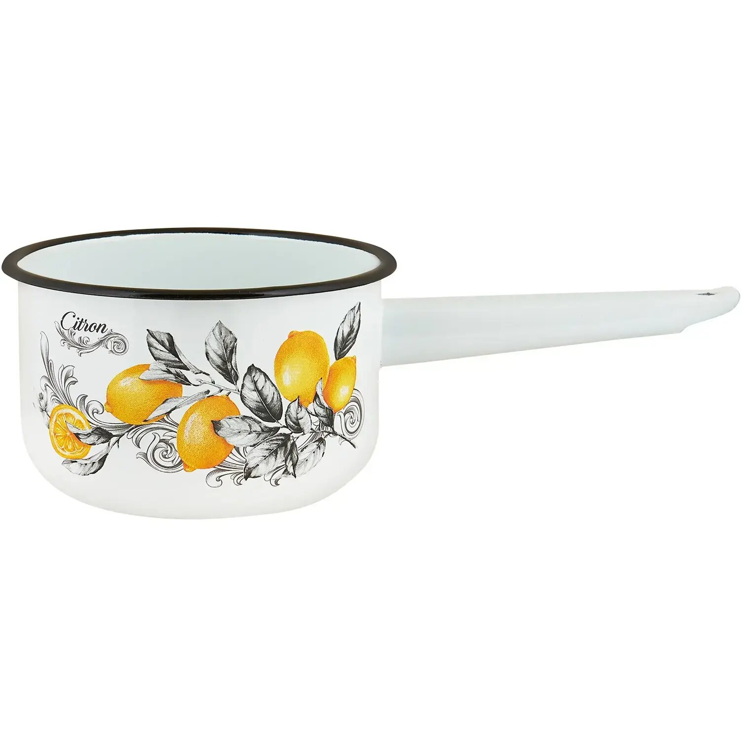 Ковш эмалированный 1,5л «Citron» с удобной ручкой, отверстие для подвеса, белый с лимонным декором