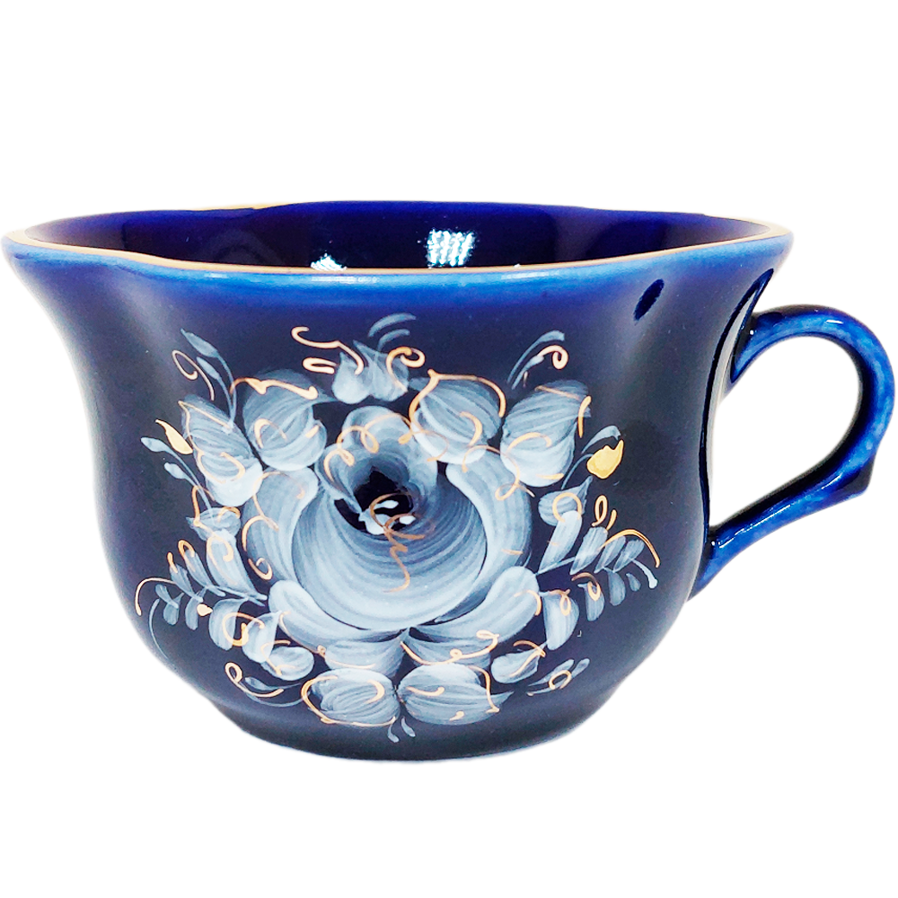 Фарфоровая чашка ручной работы "Люкс", гжель в кобальте с золотом