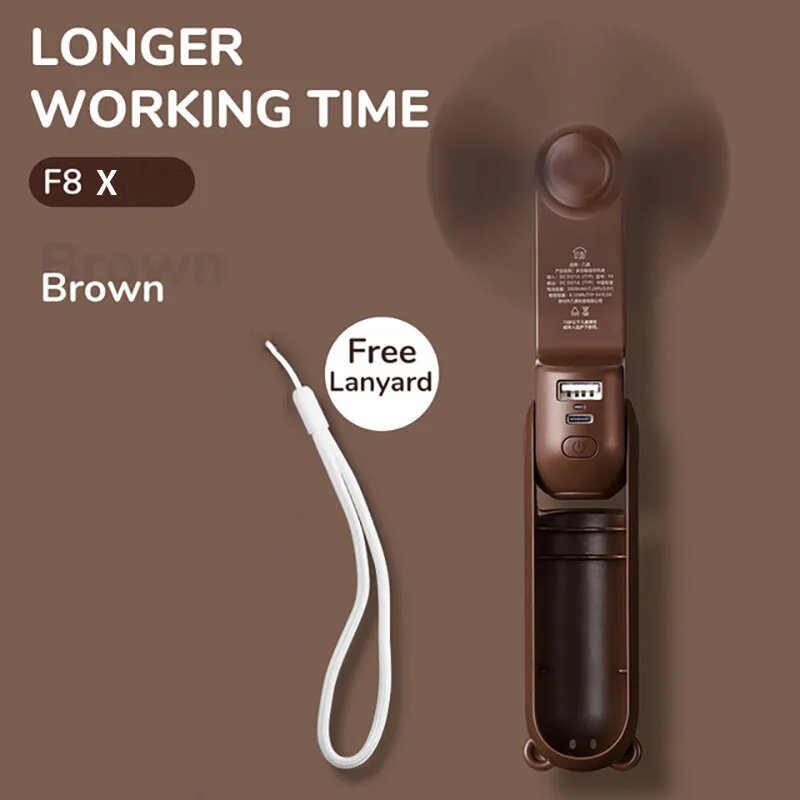 Портативный вентилятор F8X Brown, 4800mAh, с lanyard