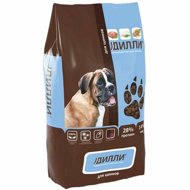 Сухой корм Дилли для щенков всех пород с курицей и индейкой, 15 кг
