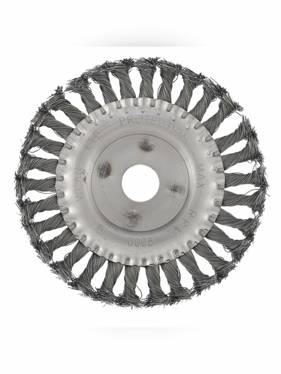 Щетка для УШМ 150 мм, посадка 22.2 мм, плоская, крученая металлическая проволока Сибртех 746347