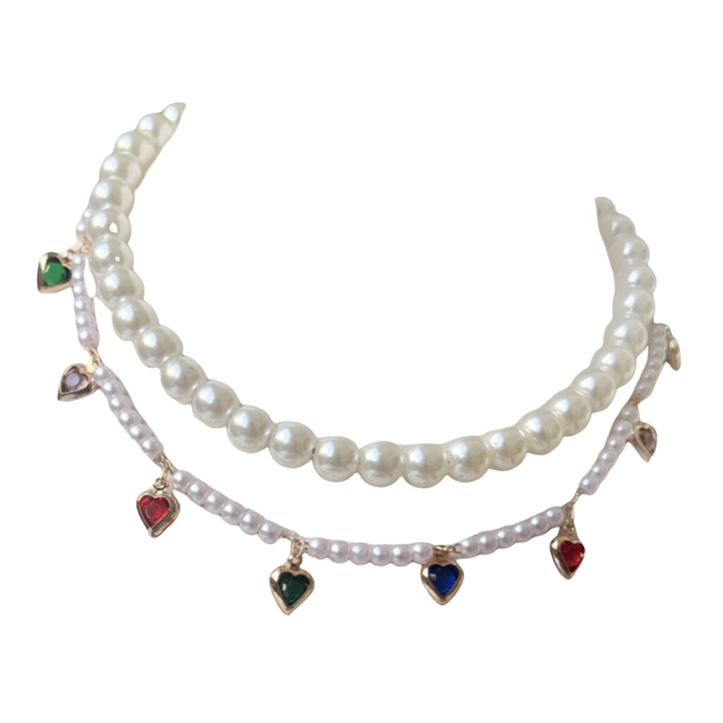 Ошейник для кошек и собак с жемчугом, ожерелье с сердечками и стразами, регулируемое украшение для свадьбы и вечеринок