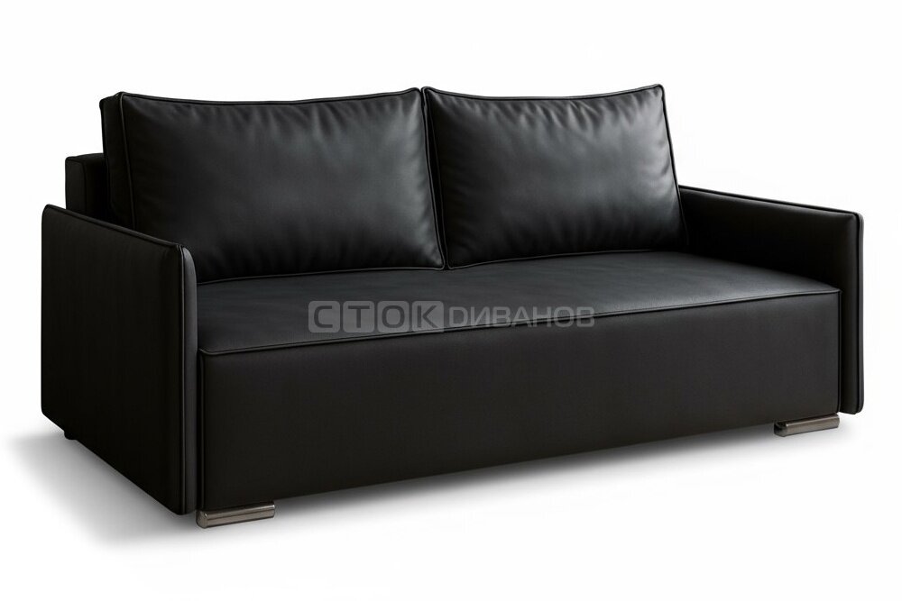 Диван Сток Диванов Лофт, черная экокожа искуственная кожа, 230 см, механизм еврокнижка