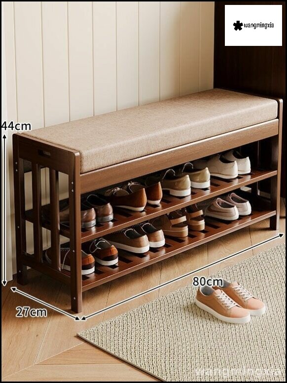 Эксклюзивная деревянная обувница со скамьей, созданная из цельного массива с мягким сидением