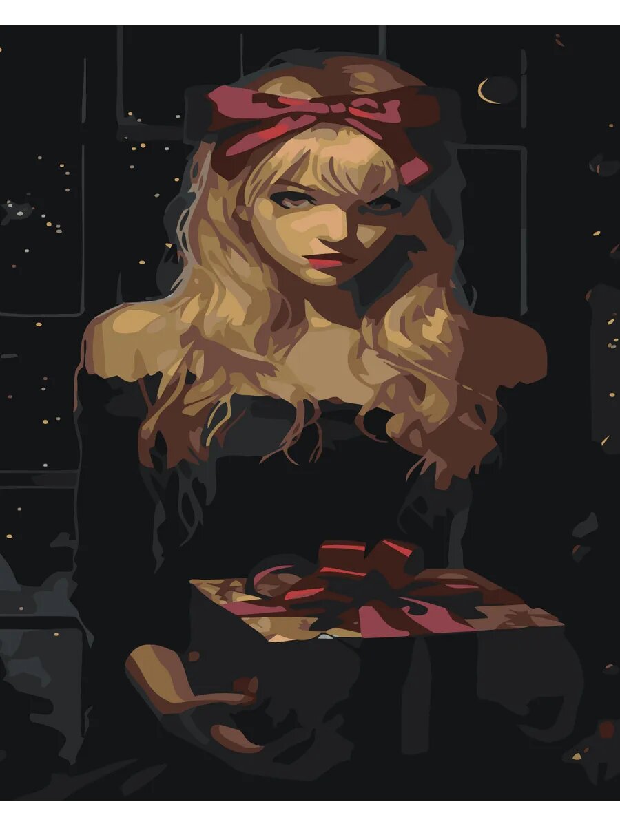 Картина по номерам Девушка с Подарком Блондинка Ночь