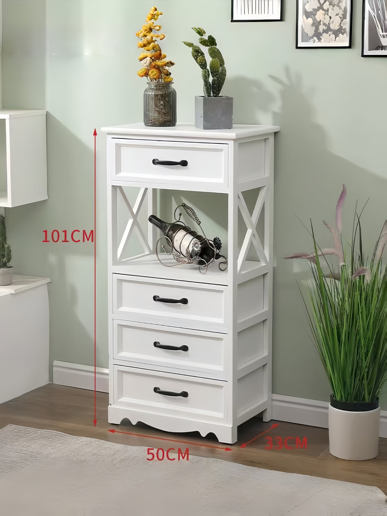 Комод, с ящиками, ABS пластик/дерево, ар-деко, белый, 101х50х33 см