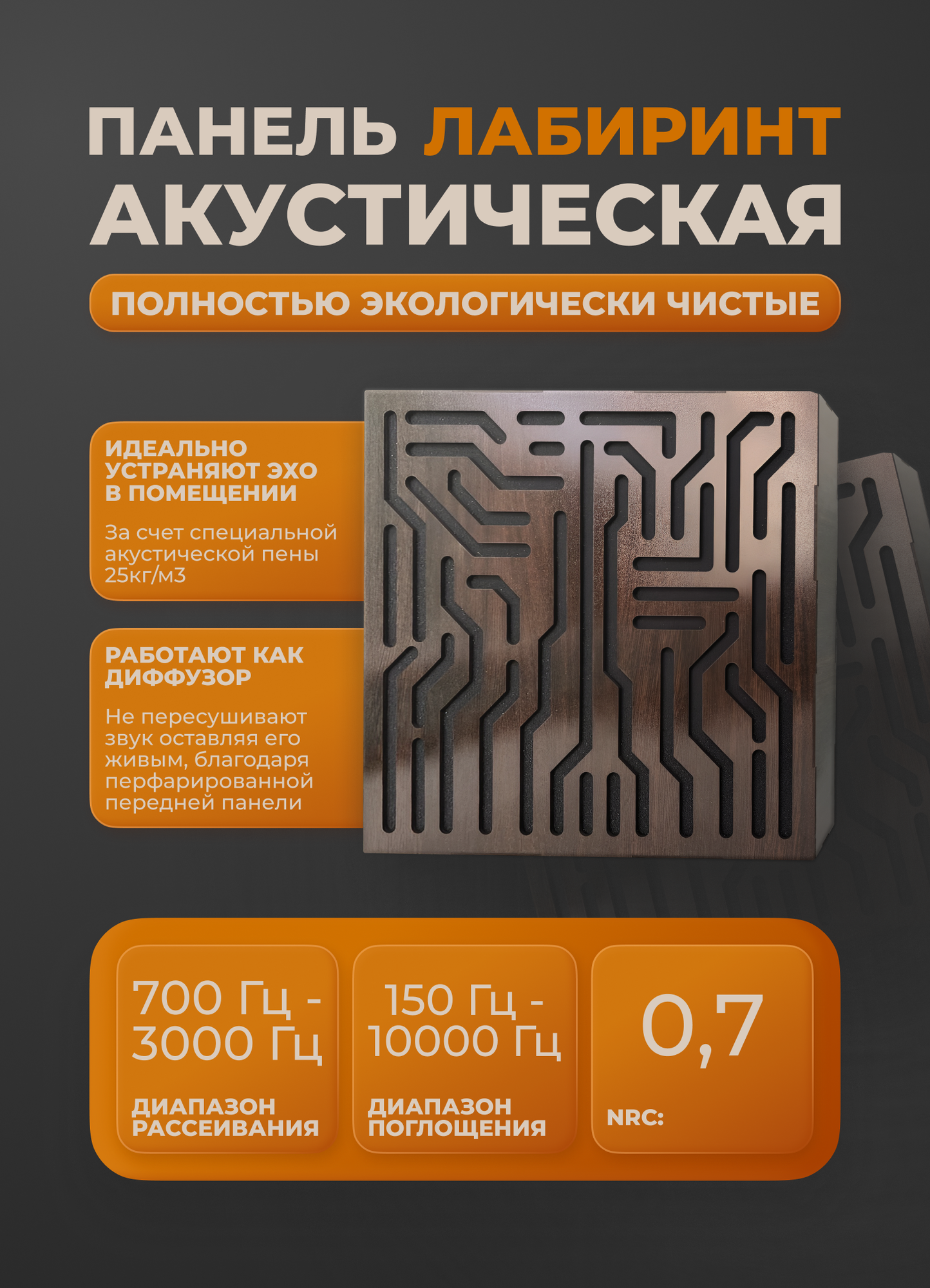Акустическая панель Лабиринт лхдф размеры 500х500х58мм цвет Венге
