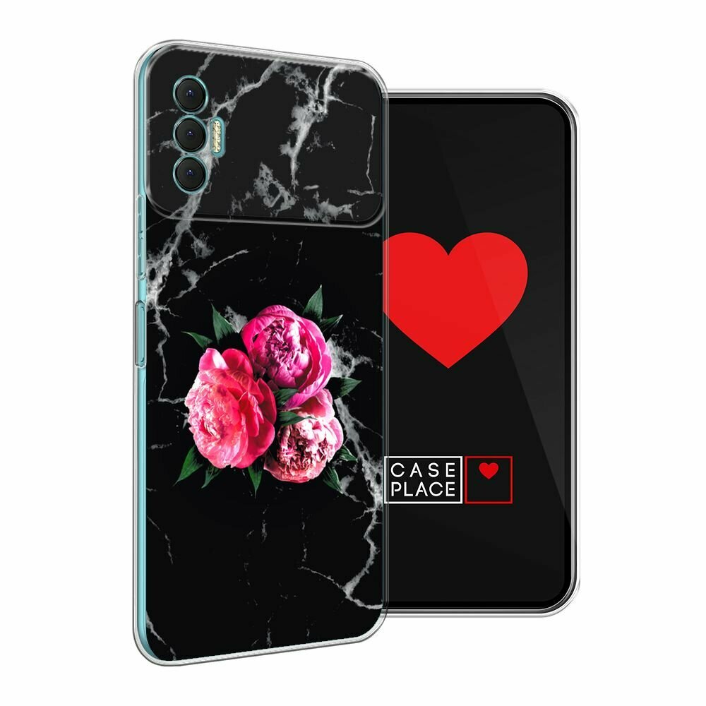 Чехол на Tecno Spark 8P / Техно Спарк 8P с принтом "Букет на черном мраморе" — фото 1