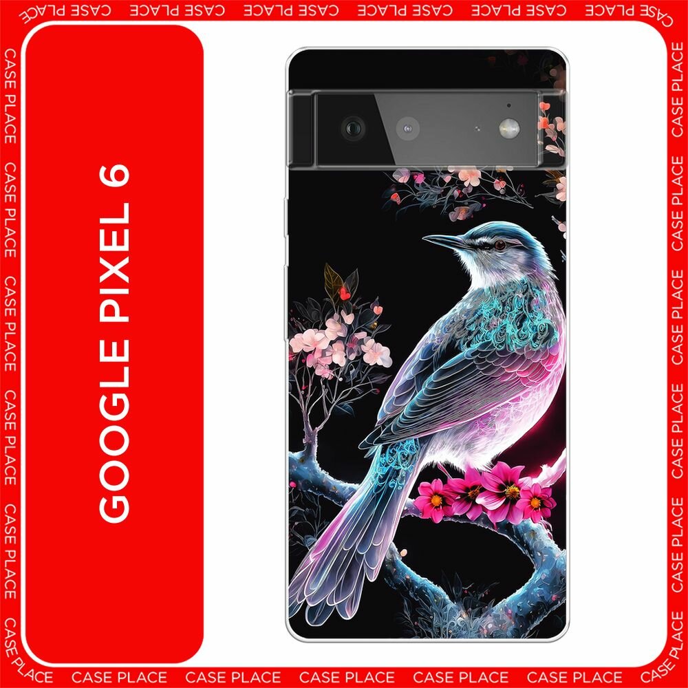 Чехол на Google Pixel 6 / Гугл Пиксель 6 с принтом "Птица на цветущем дереве"
