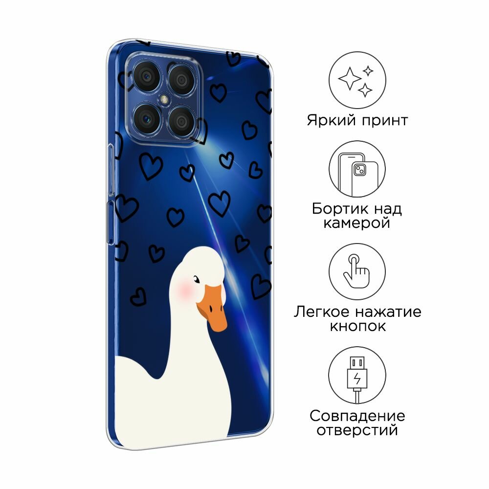Чехол на Honor X8 / Хуавей X8 с принтом "Влюблённый гусь 3 - 14 февраля", прозрачный — фото 1