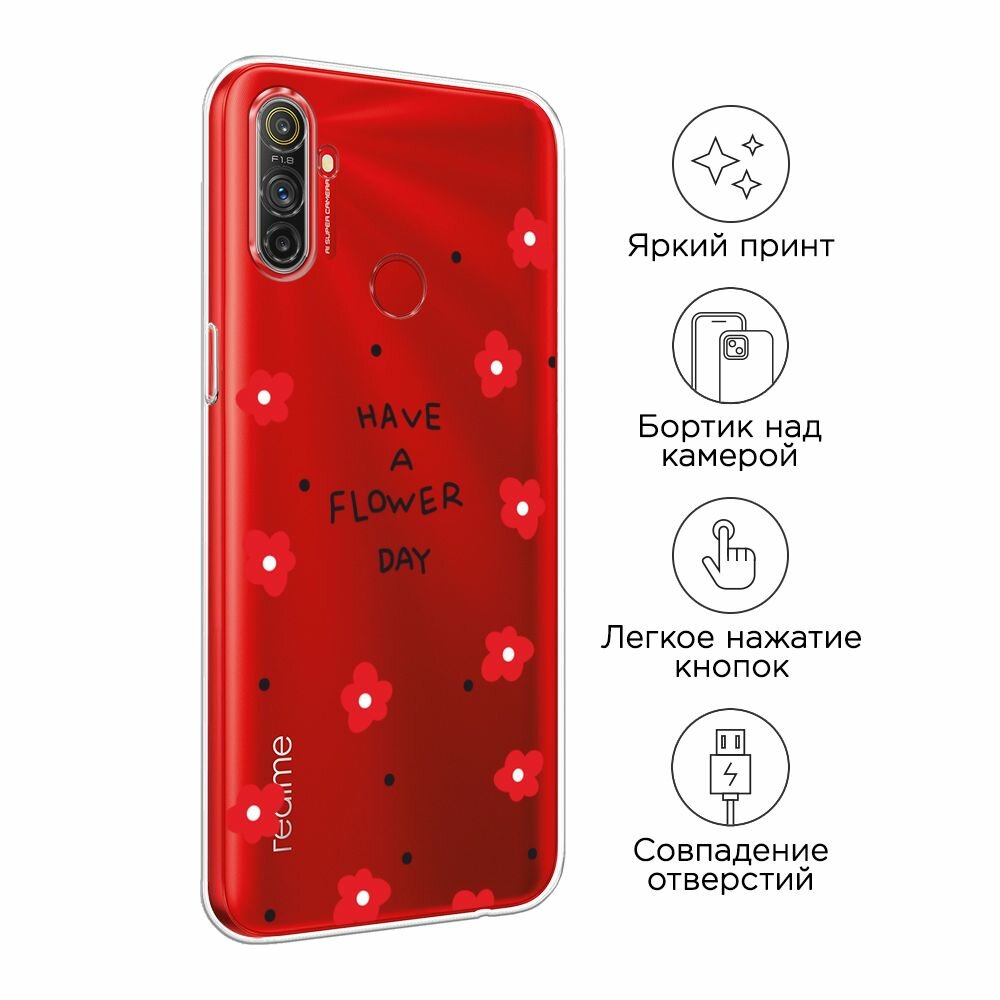 Чехол на Realme C3 / Реалми C3 с принтом "Have a flower day 2", прозрачный — фото 1
