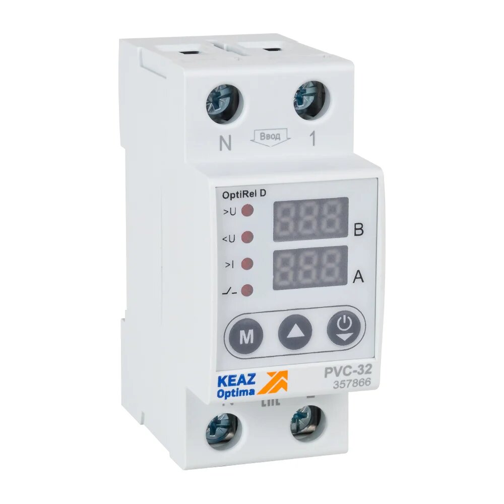 КЭАЗ Реле напряжения OptiRel D PVС-32 с ЖК-дисплеем и контролем тока 32 А 357866