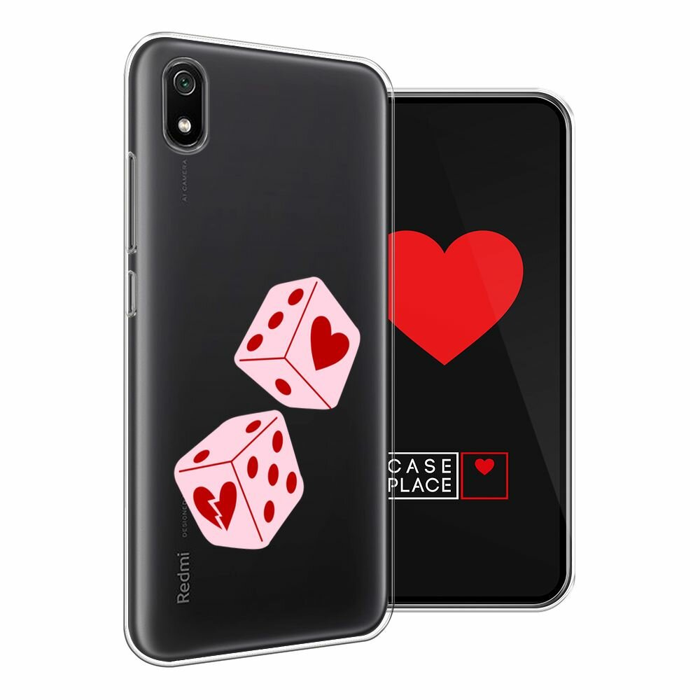 Чехол на Xiaomi Redmi 7A / Сяоми Редми 7А с принтом "Игральные кубики любви - 14 февраля", прозрачный — фото 1