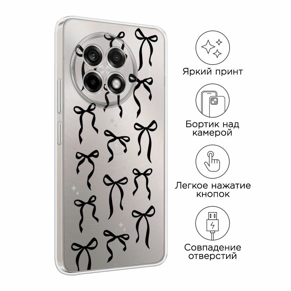 Чехол на Oneplus 13R/Ace 5/5 Pro / Ван Плас 13R/Асе 5/5 Про с принтом "Black bows", прозрачный — фото 1