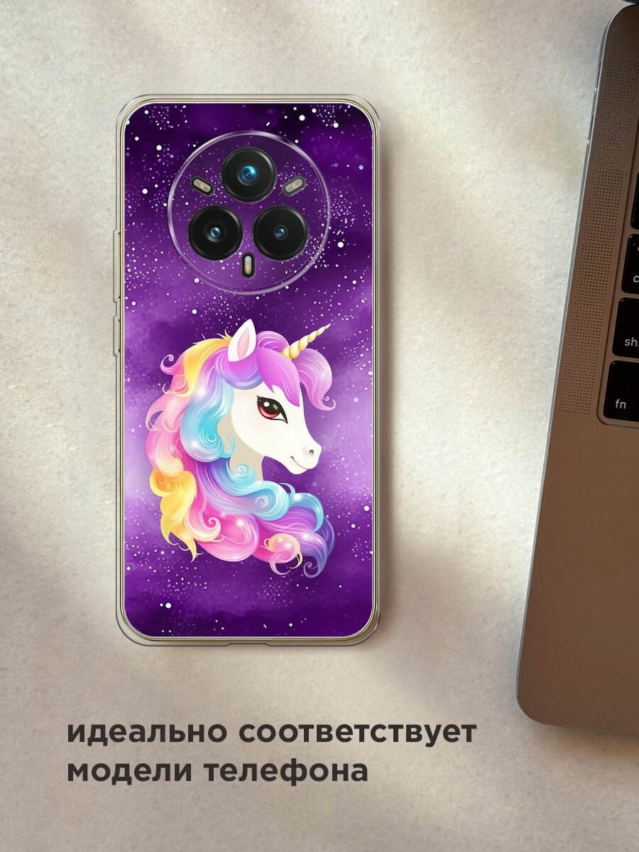 Чехол на Realme 14 Pro+ / Реалми 14 Про+ с принтом "Кудрявый единорог" — фото 1