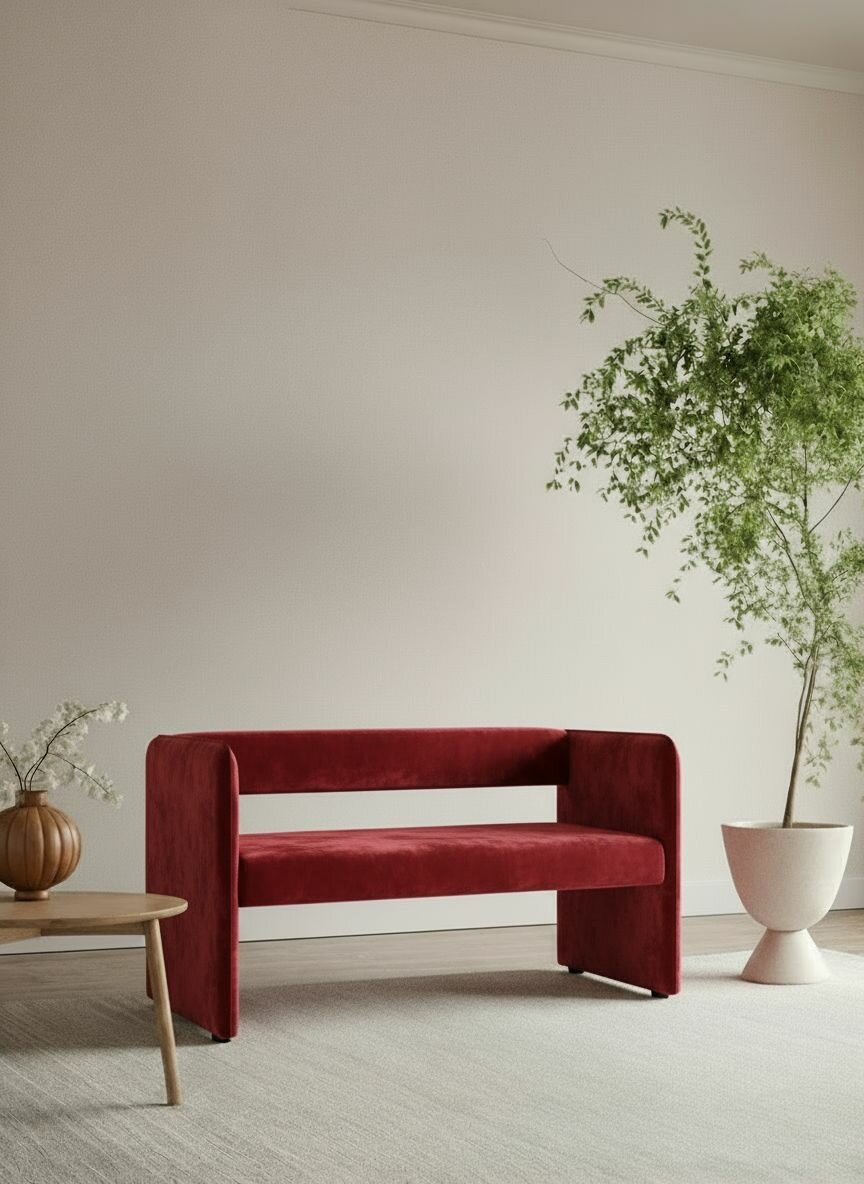 Диван прямой Меркурий красный велюр для офиса, дома, зоны ожидания, кухни