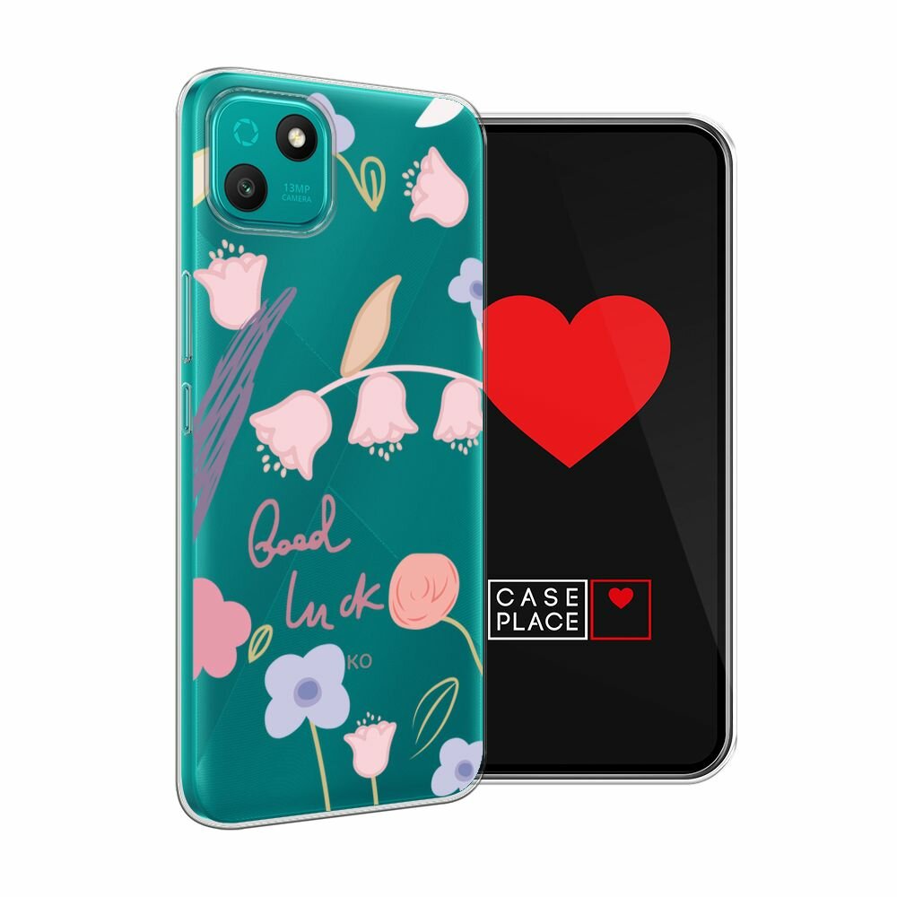 Чехол на Wiko T10 / Вико Т10 с принтом "Lucky flowers", прозрачный — фото 1