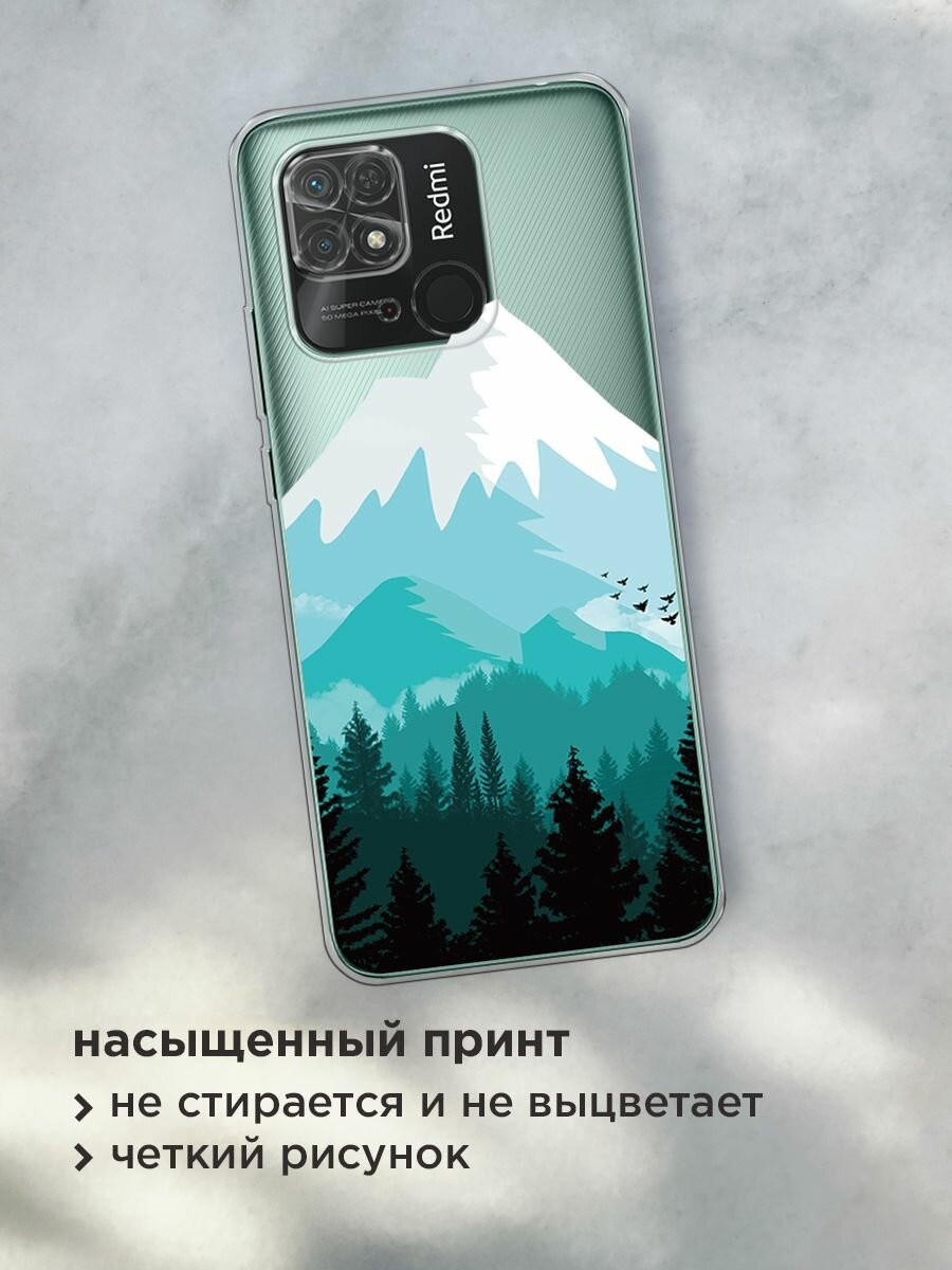 Чехол на Xiaomi Redmi 10C / Сяоми Редми 10C с принтом "Синяя снежная гора", прозрачный — фото 1