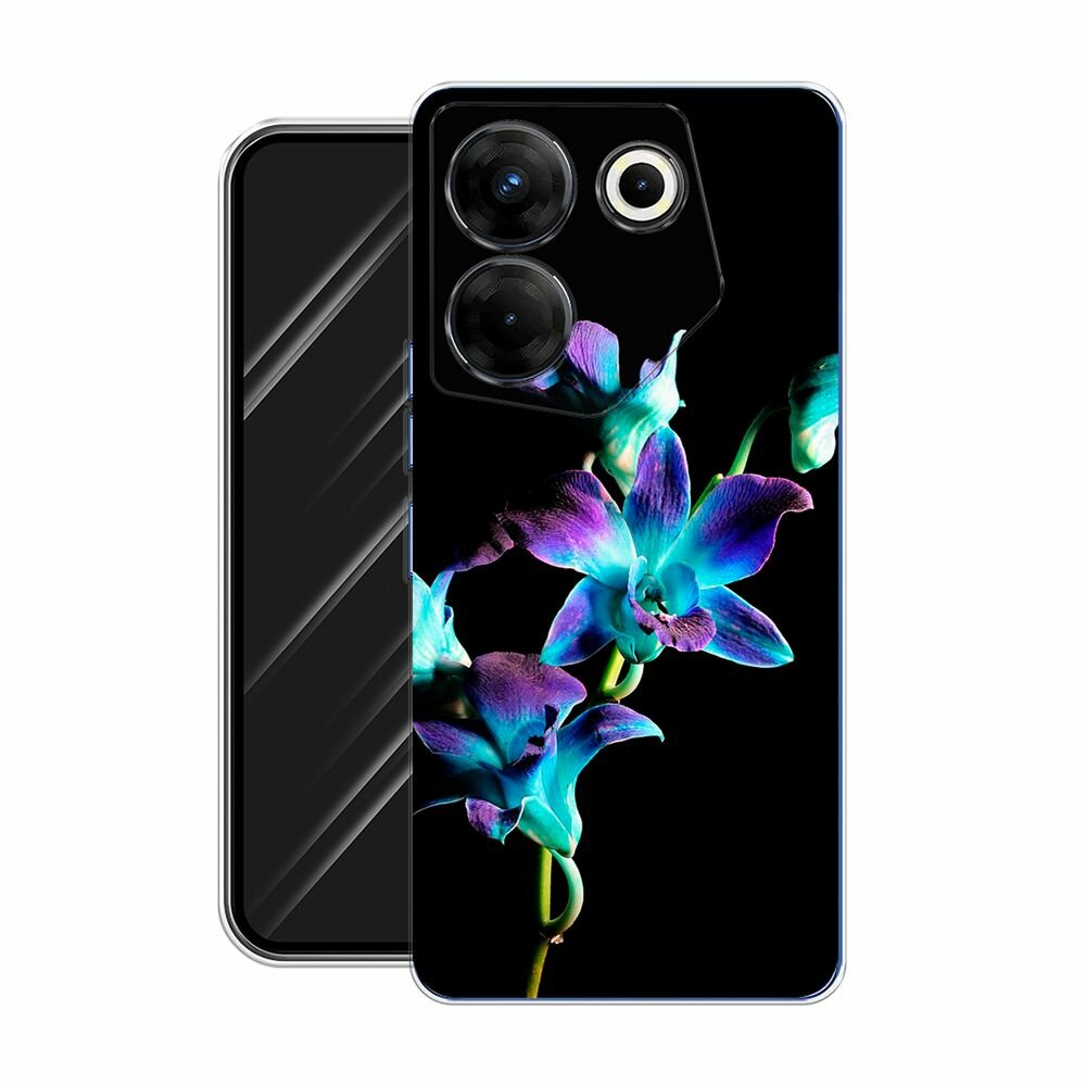 Чехол на Tecno Camon 20 Pro 5G / Текно Камон 20 Про 5G с принтом "Синий цветок на черном" — фото 1