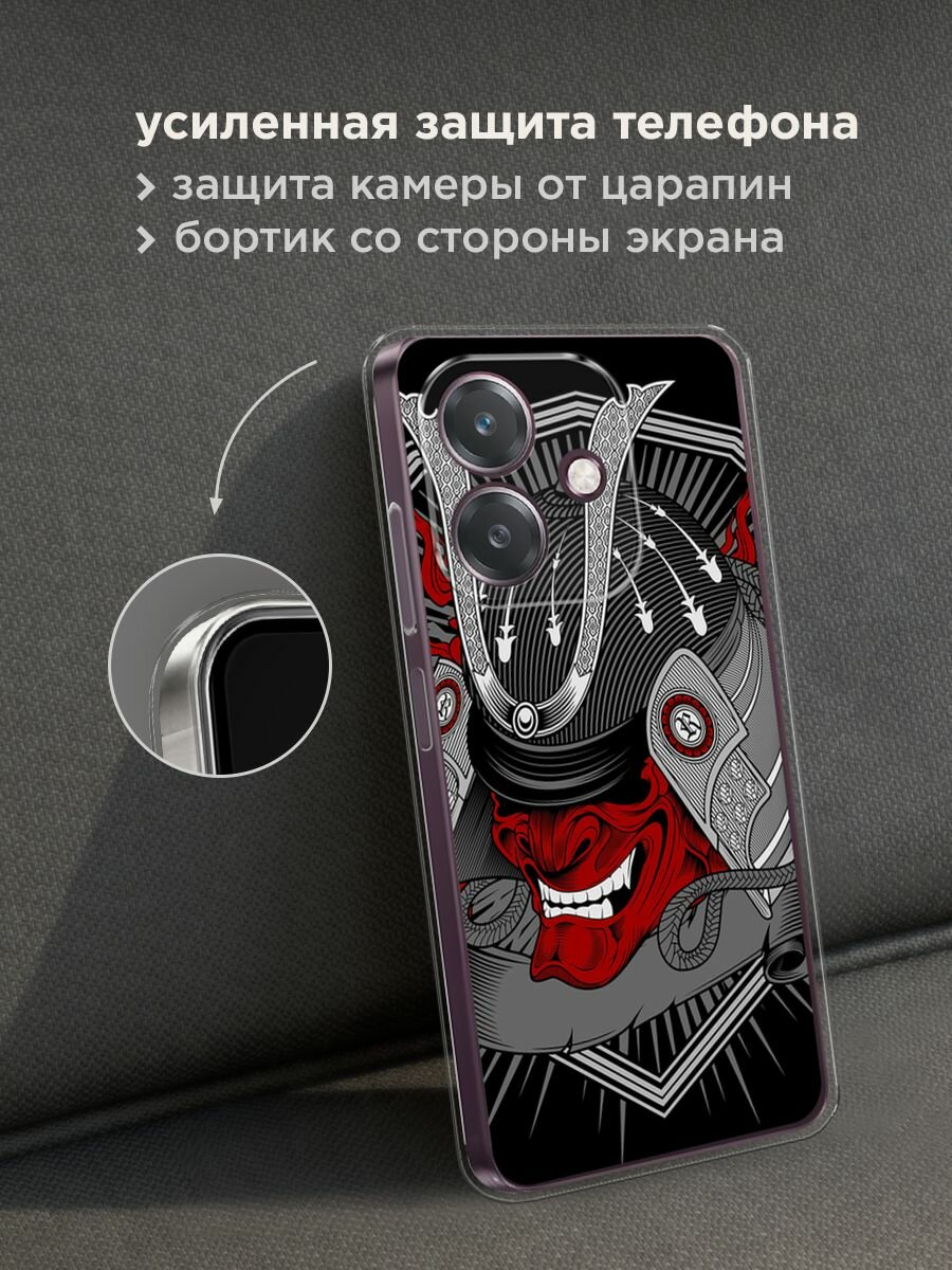 Чехол на Oppo A3/A3x / Оппо А3/A3x с принтом "Красная маска самурая" — фото 1