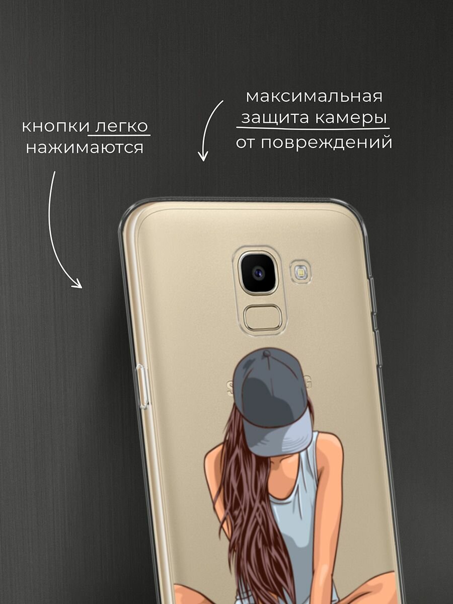 Чехол на Samsung Galaxy J6 2018 / Самсунг Галакси Джей 6 2018 с принтом "Девушка в кепочке", прозрачный — фото 1