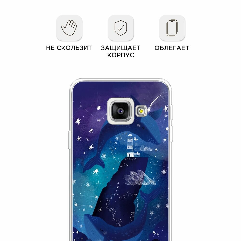 Чехол на Samsung Galaxy A3 2016 / Самсунг Галакси А3 2016 с принтом "Ночные киты" — фото 1