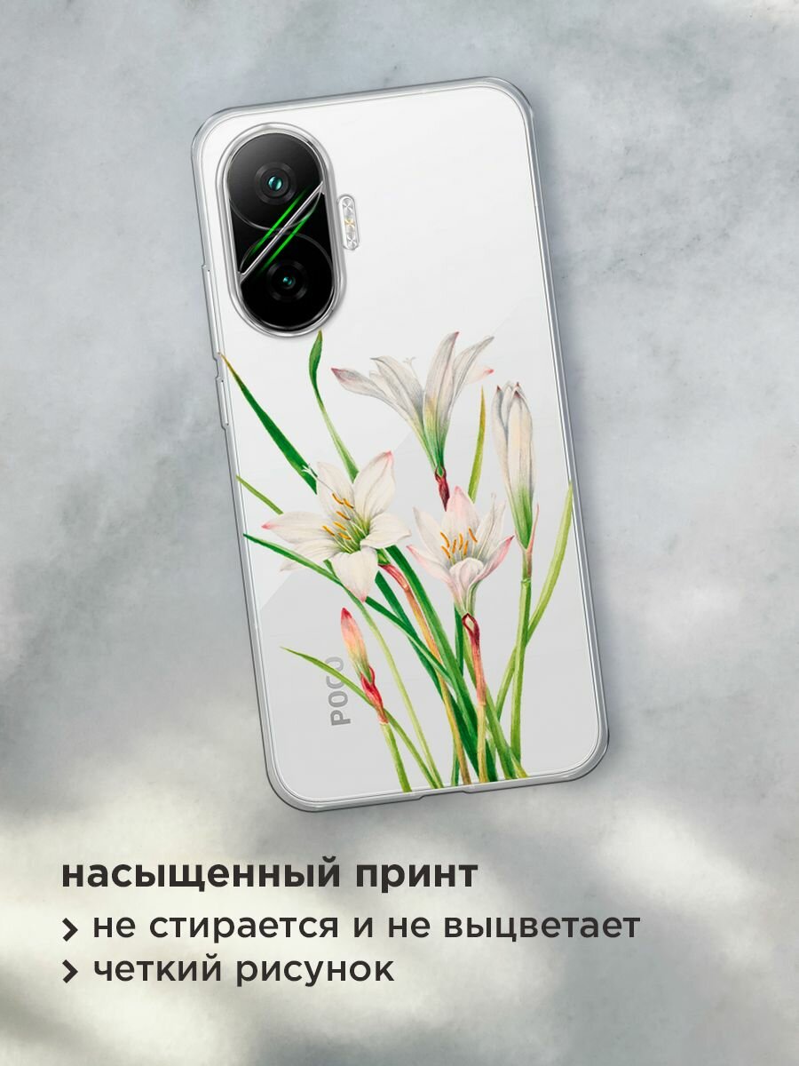 Чехол на Poco F7 / Поко F7 с принтом "White lily", прозрачный — фото 1